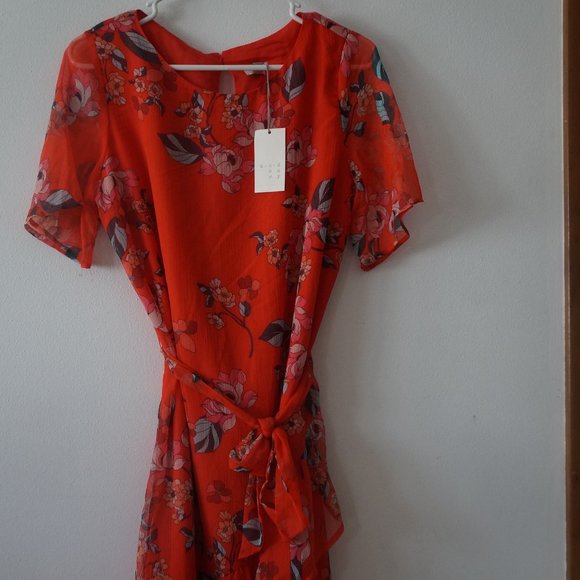 a new day | Dresses | A New Day Red Floral Size M Dress Cascading High ...